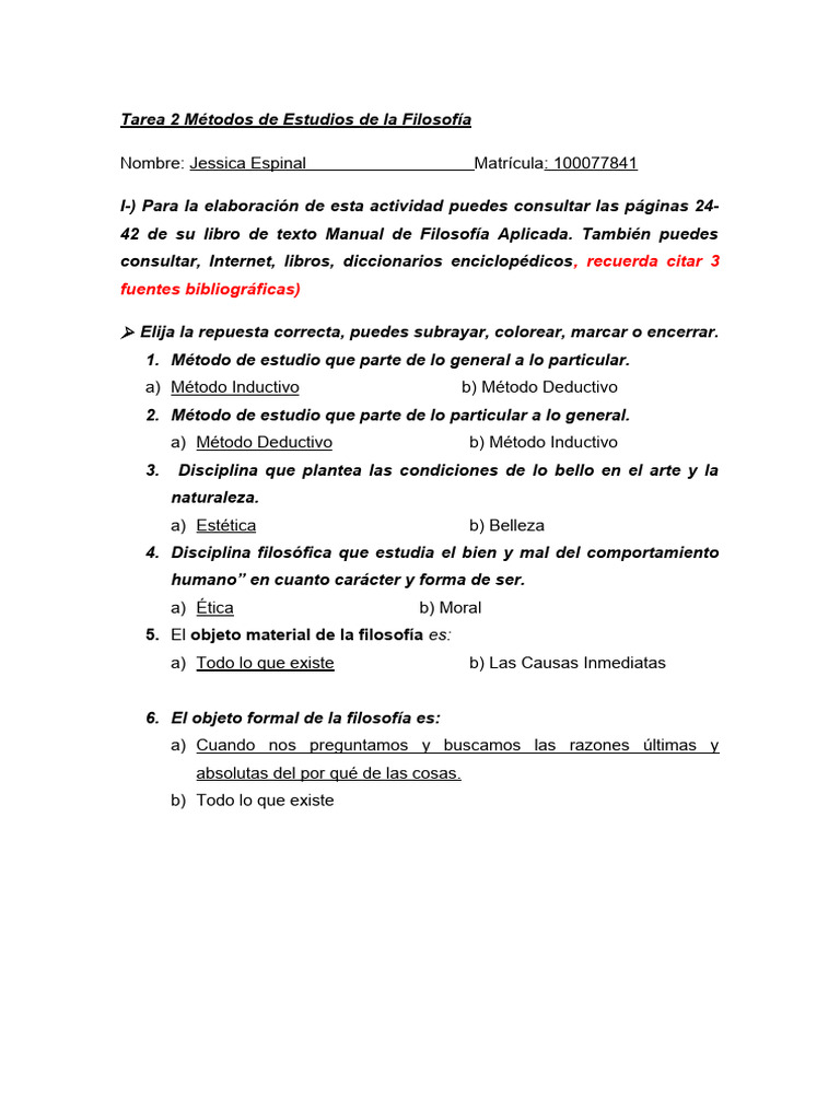 Tarea II Métodos de Estudios de La Filosofía. Jessica Espinal | PDF ...