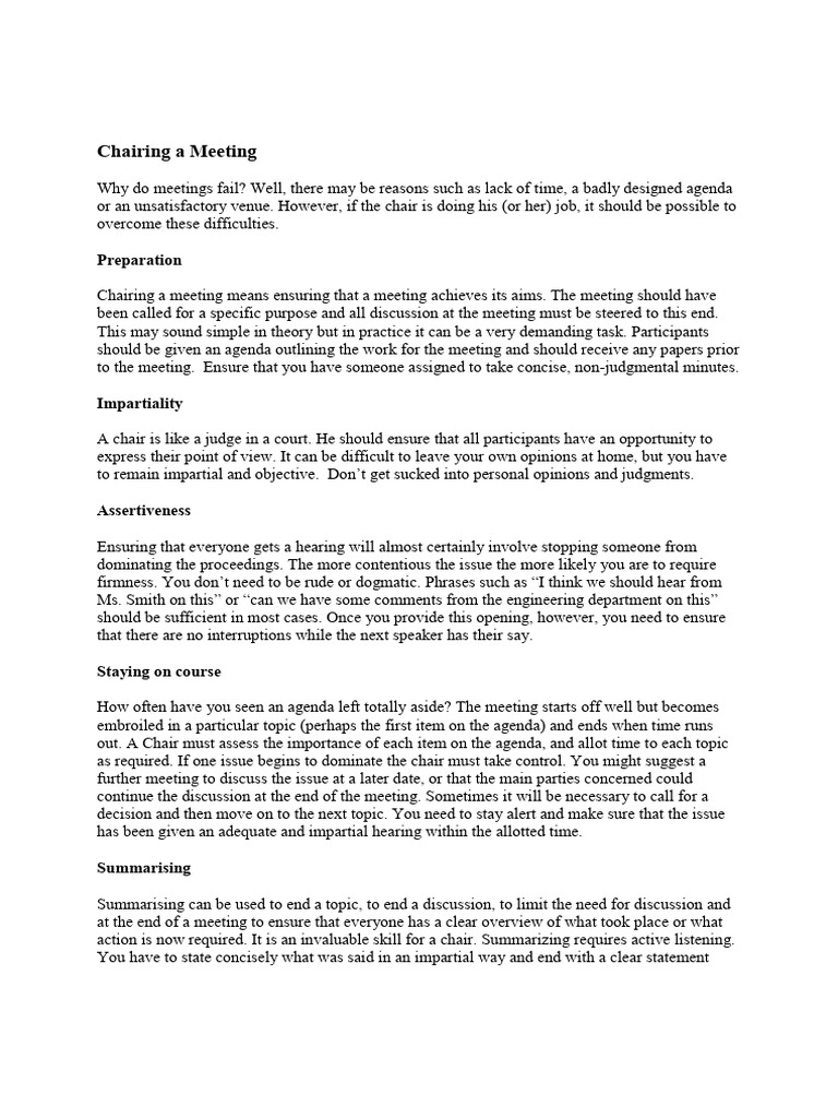 Chairing A Meeting | PDF | Art | Self-Improvement