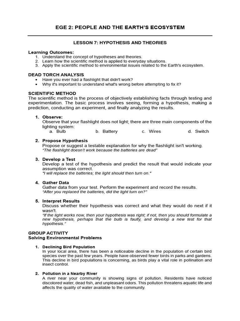 EGE-PEE-HYPOTHESIS-AND-THEORIES-Handouts | Download Free PDF | Hypothesis | Scientific Method