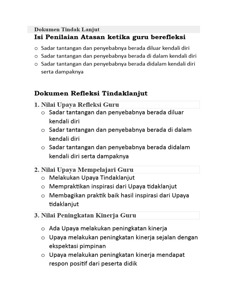 Penilaian KS Dokumen Tindak Lanjut Dan Refleksi Tindak Lanjut | PDF