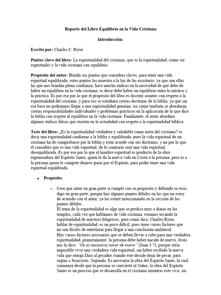 Reporte+del+Libro+Equilibrio+en+la+Vida+Cristiana | Descargar gratis PDF | espíritu Santo ...