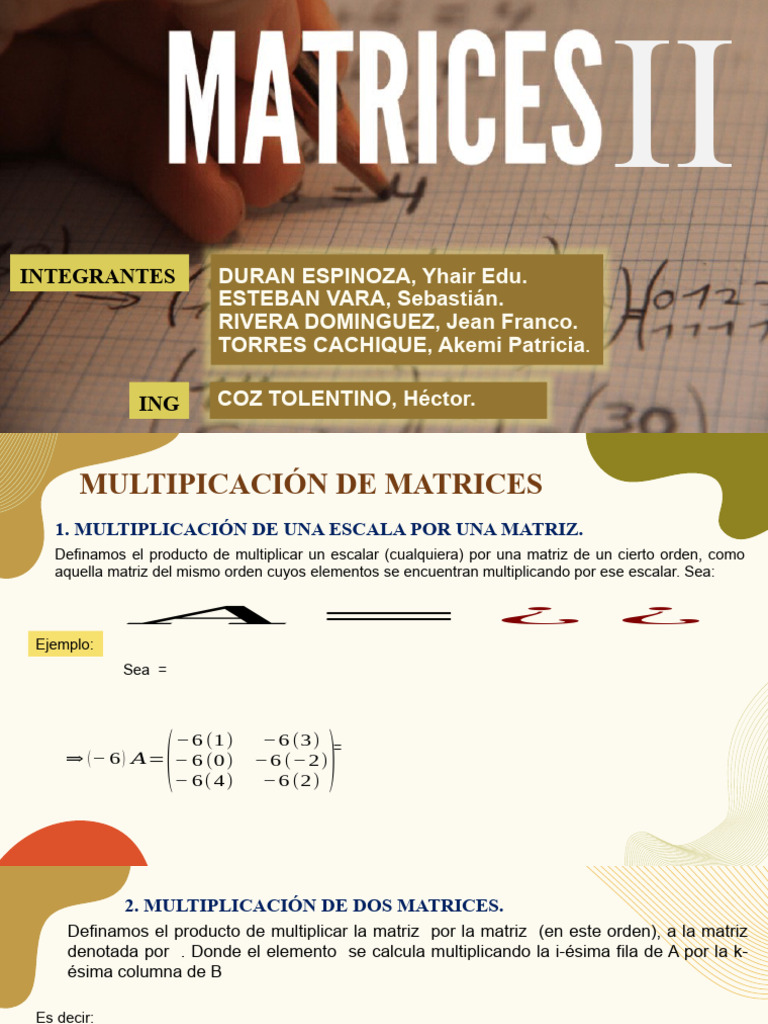 MATRICES EXPOSICION | PDF | Matriz (Matemáticas) | Multiplicación