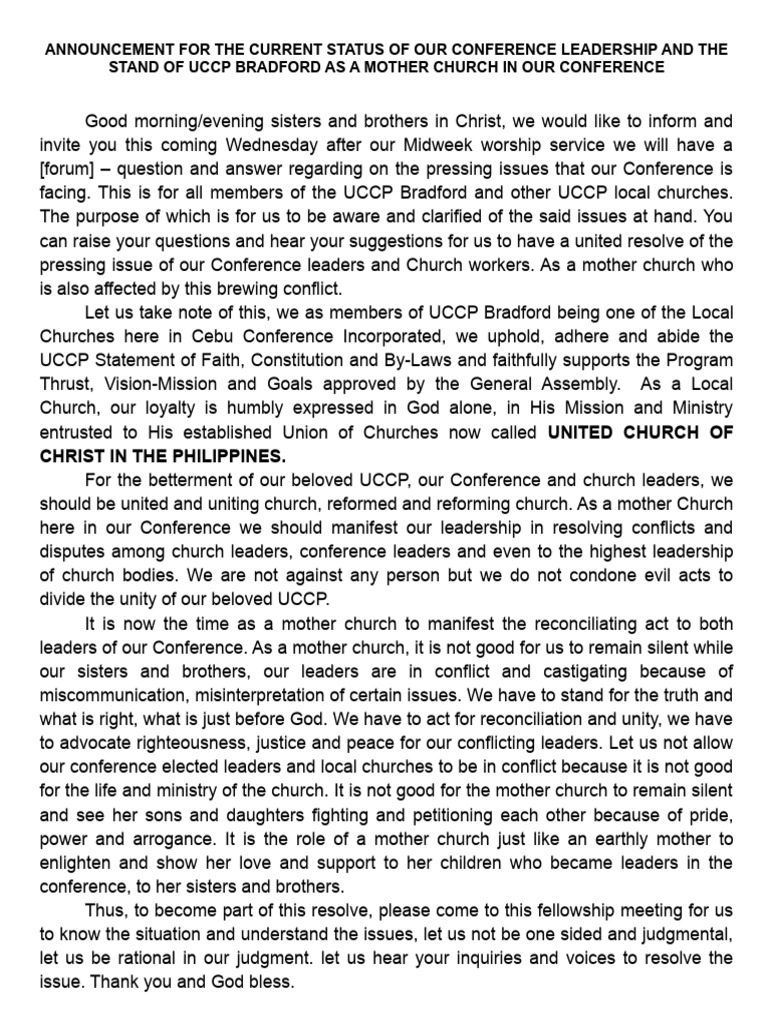 p Church Leadership and the Uccp Stand of Uccp Bradford | Download Free ...