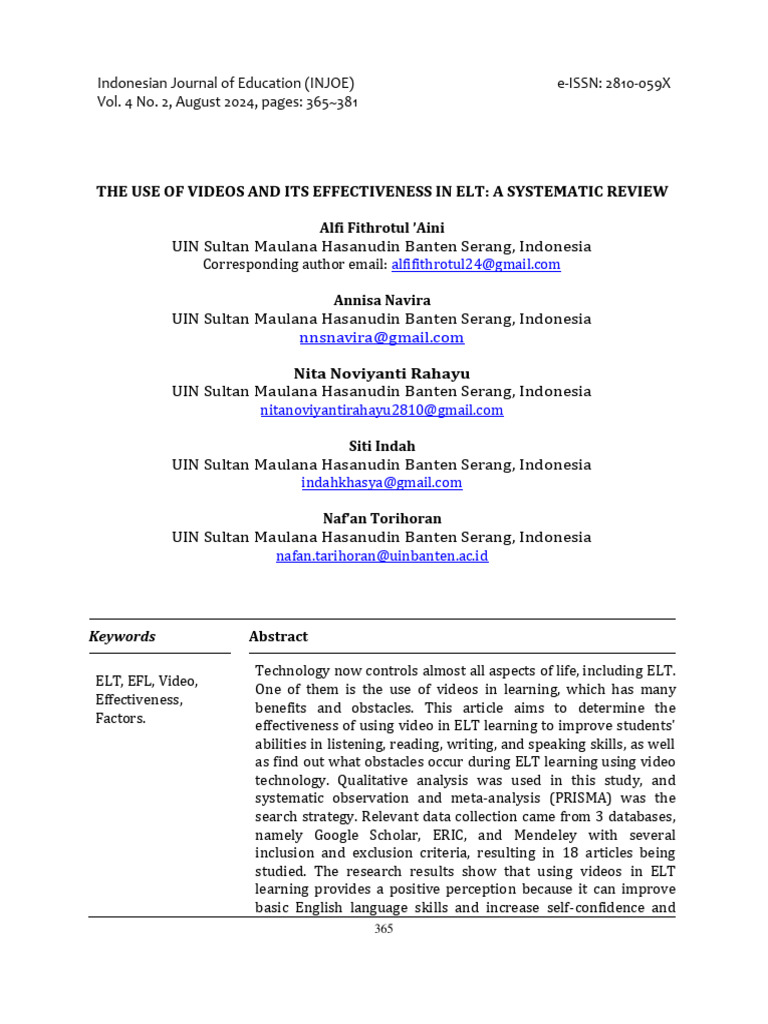 The Use of Videos and Its Effectiveness in Elt | PDF | Learning | English As A Second Or Foreign ...