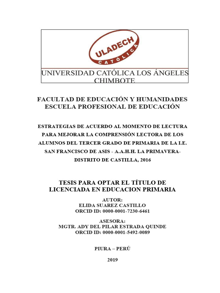 Comprension Lectora Niveles de Comprension Lectora Suarez Castillo ...