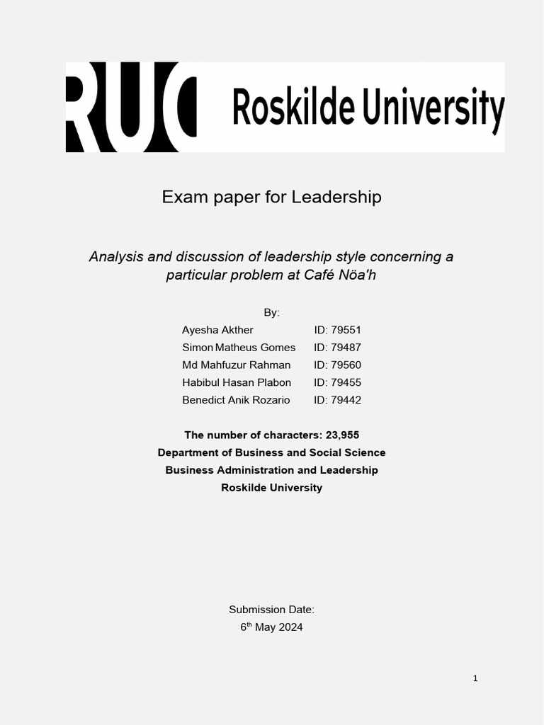 Leadership Case Study Project RUC 6th May | PDF | Leadership ...