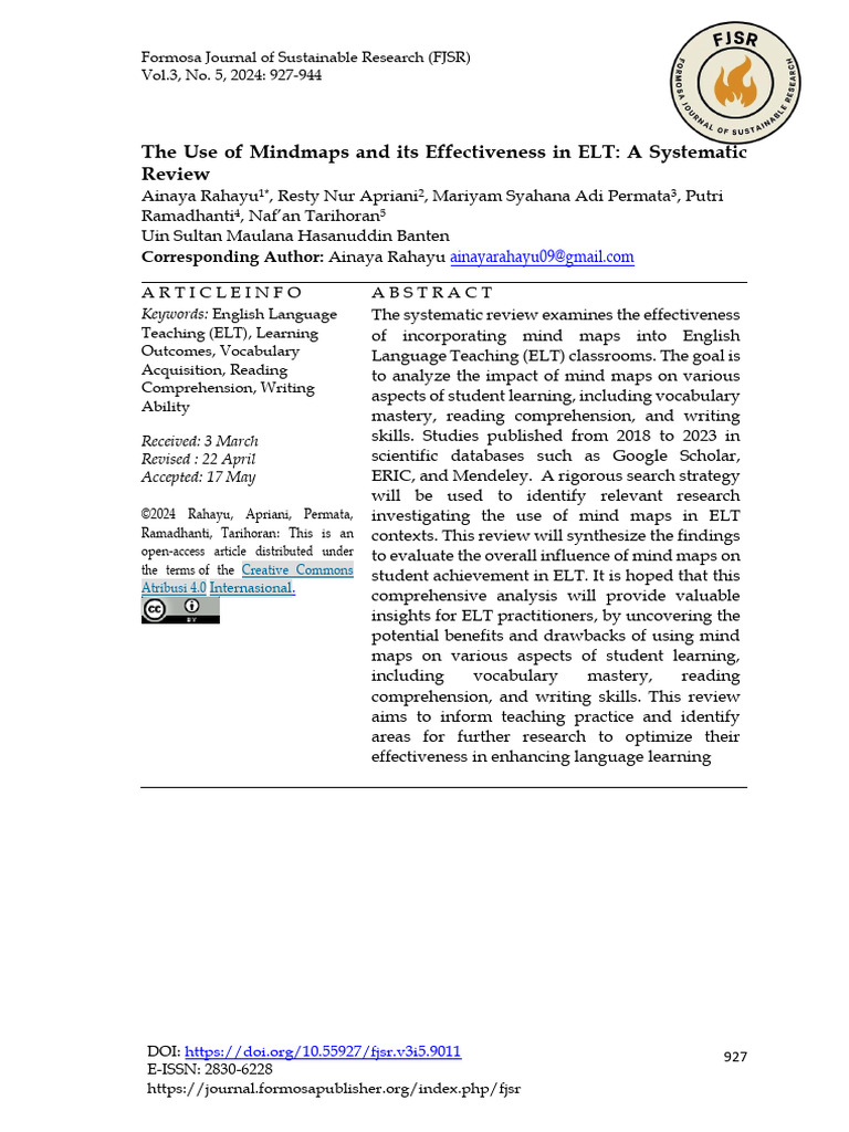 Mind Maps in ELT: A Systematic Review | PDF | Reading Comprehension | Language Education