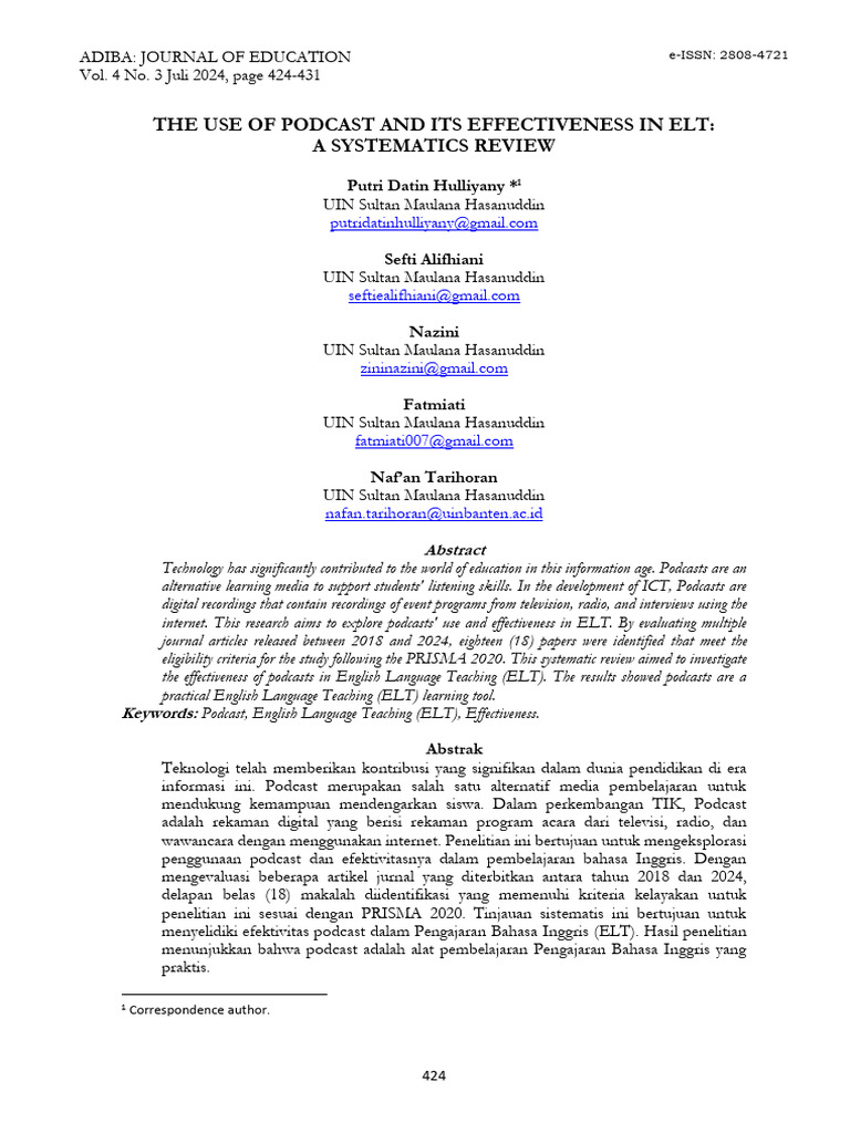 The Use of Podcast and Its Effectiveness in ELT- A Systematics Review | PDF | Learning ...
