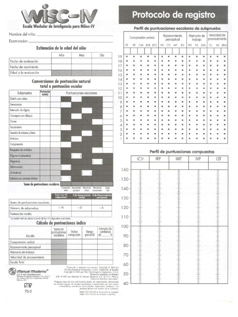 Protocolo de Registro WISC-IV | PDF