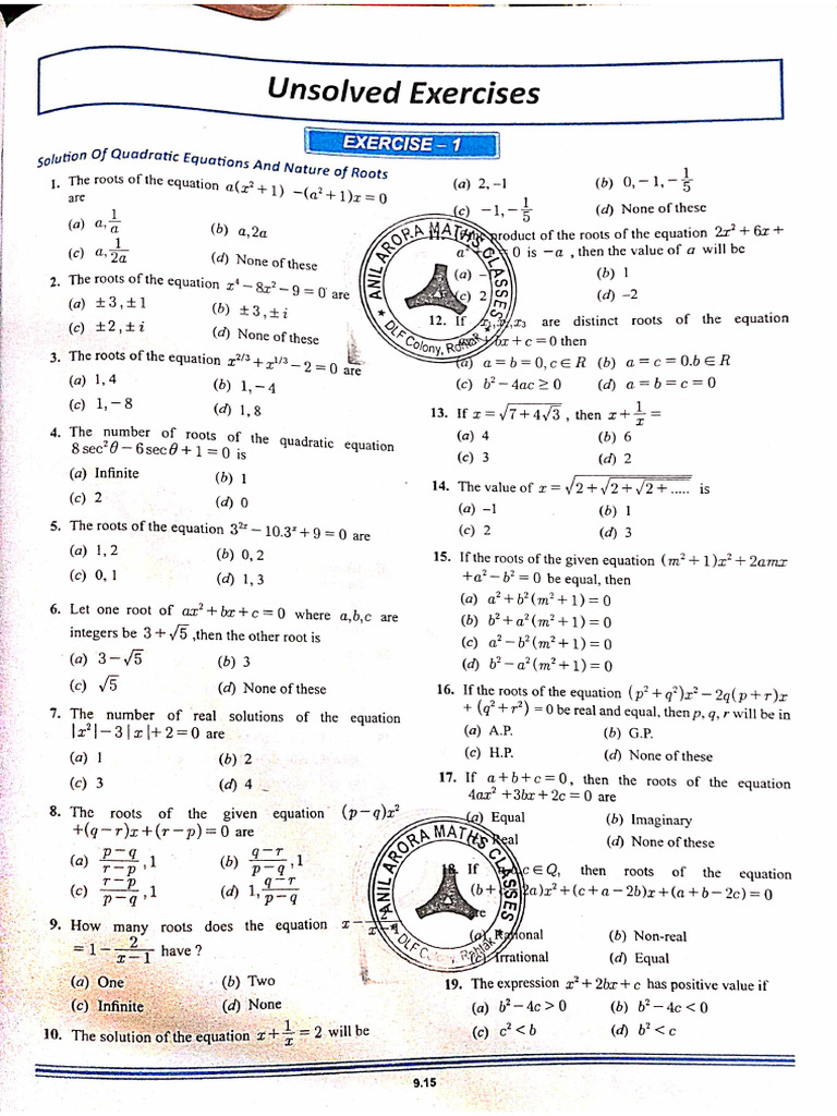 Quadratic Equations Ex-1 | PDF
