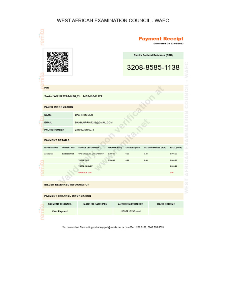 WAEC View Invoice - Receipt | PDF | Payments | Services (Economics)
