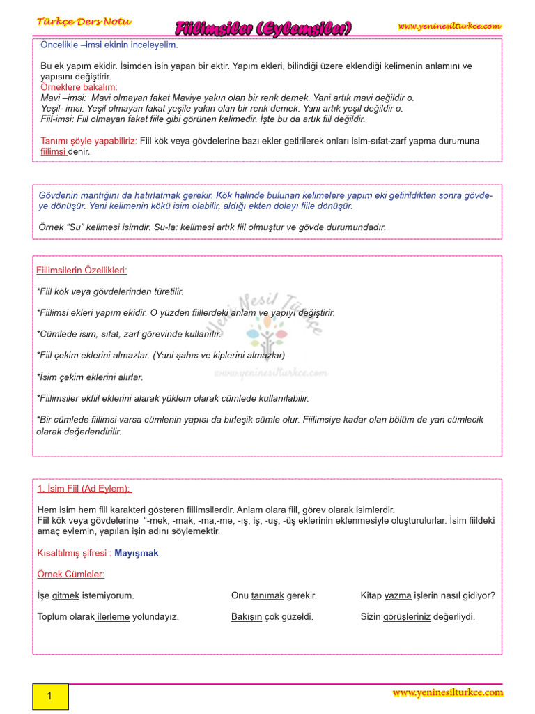 Fiilimsiler Ders Notu | PDF Fiilimsiler Ders Notu | PDF