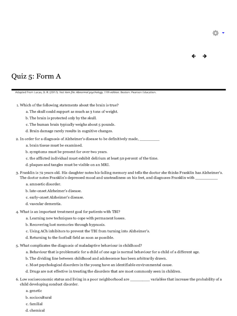 Quiz Book - Quiz 5 - Form A | PDF