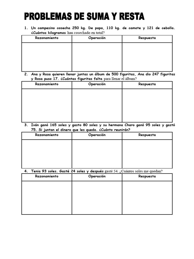 Problemas de Suma y Resta para Segundo Grado de Primaria | PDF