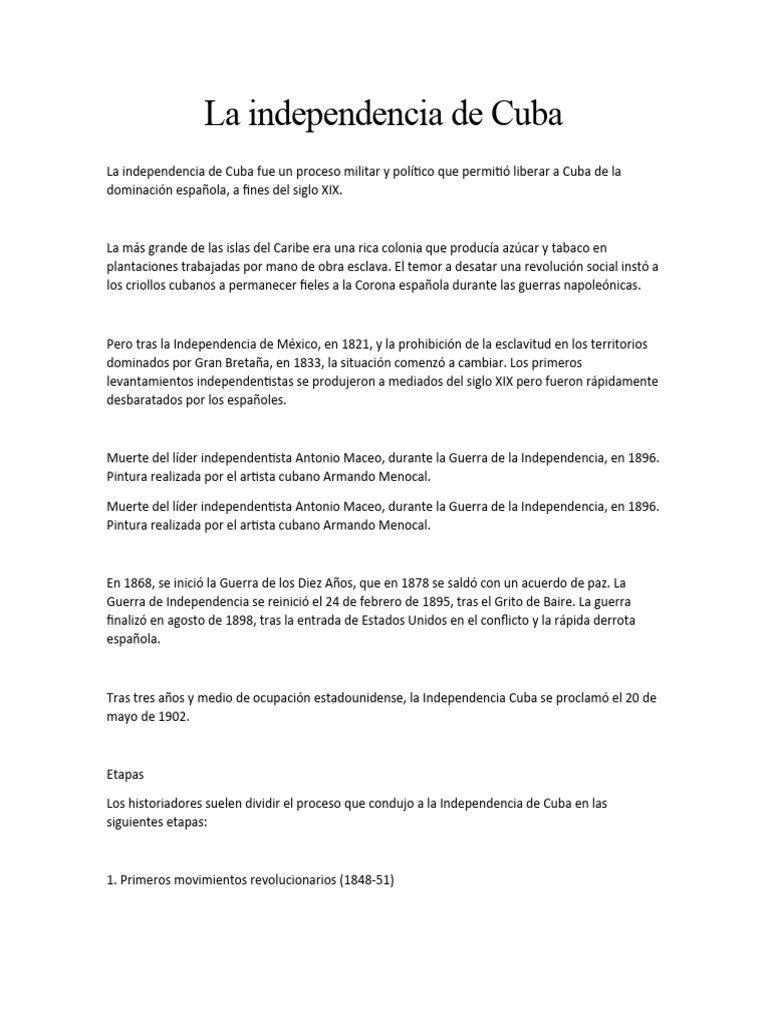 Historia de la Independencia Cubana | PDF | Cuba