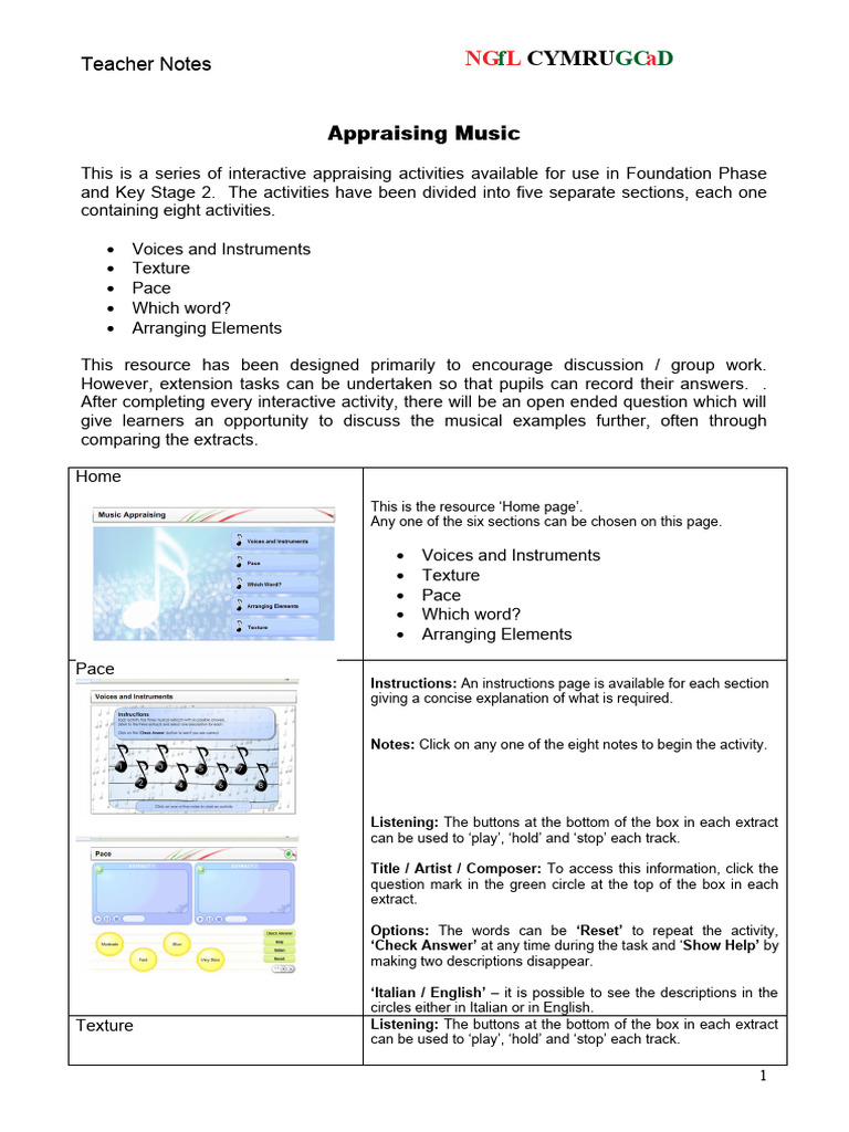 Teacher Notes Primary Classroom Ensembles s1 | PDF | Cognition ...
