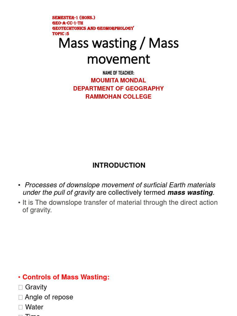 CC 1 Topic 05 Mass Wasting | PDF | Landslide | Geomorphology