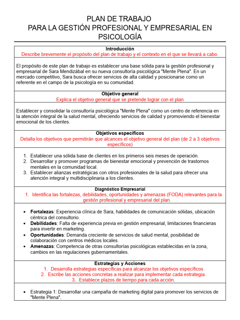 Plan de Trabajo - Ejemplo | PDF | Análisis FODA | Business