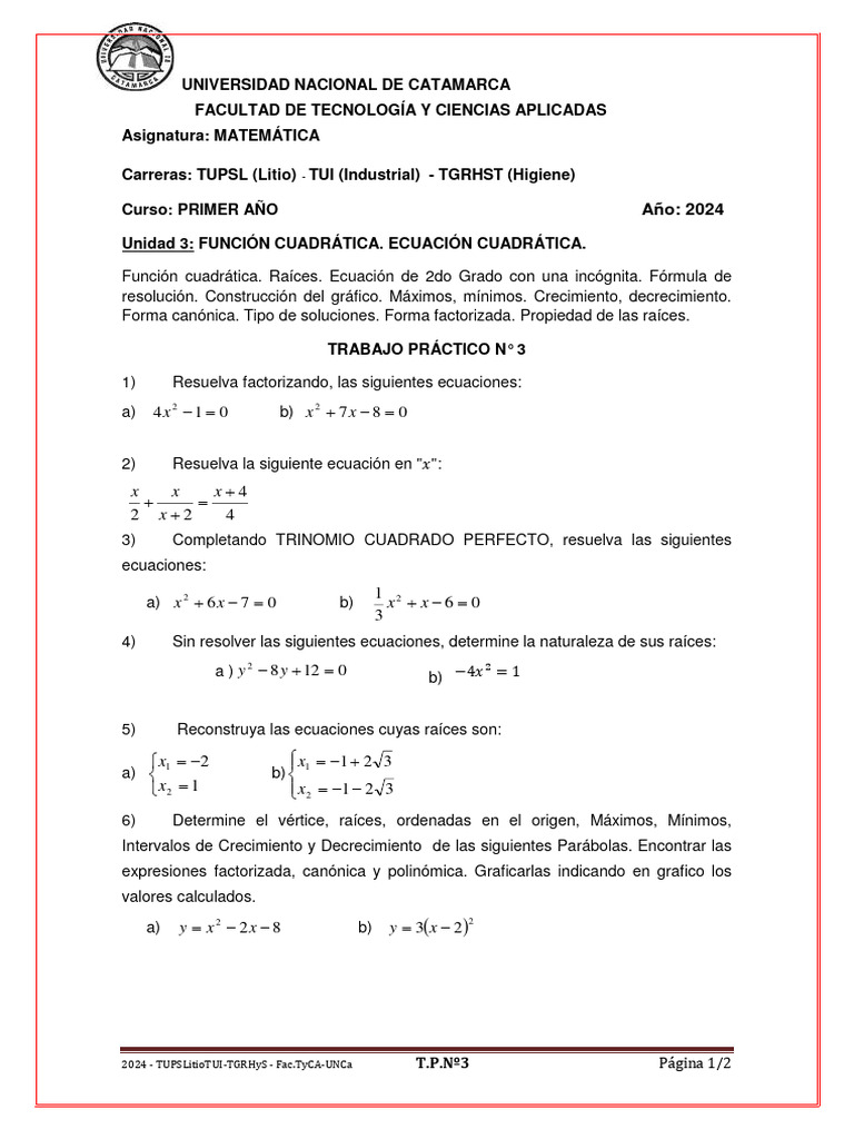 2024-TP3-Función Cuadratica | Descargar gratis PDF | Ecuaciones | Análisis numérico