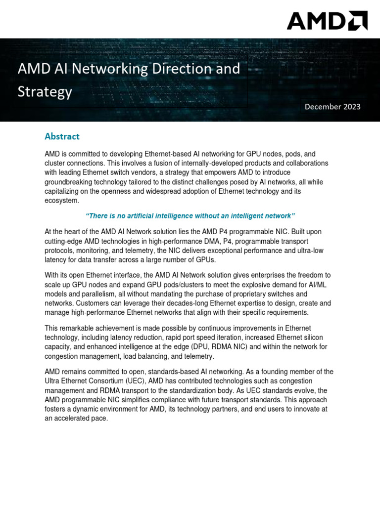 Amd Ai Networking Direction and Strategy | PDF | Computer Network | Network Interface Controller