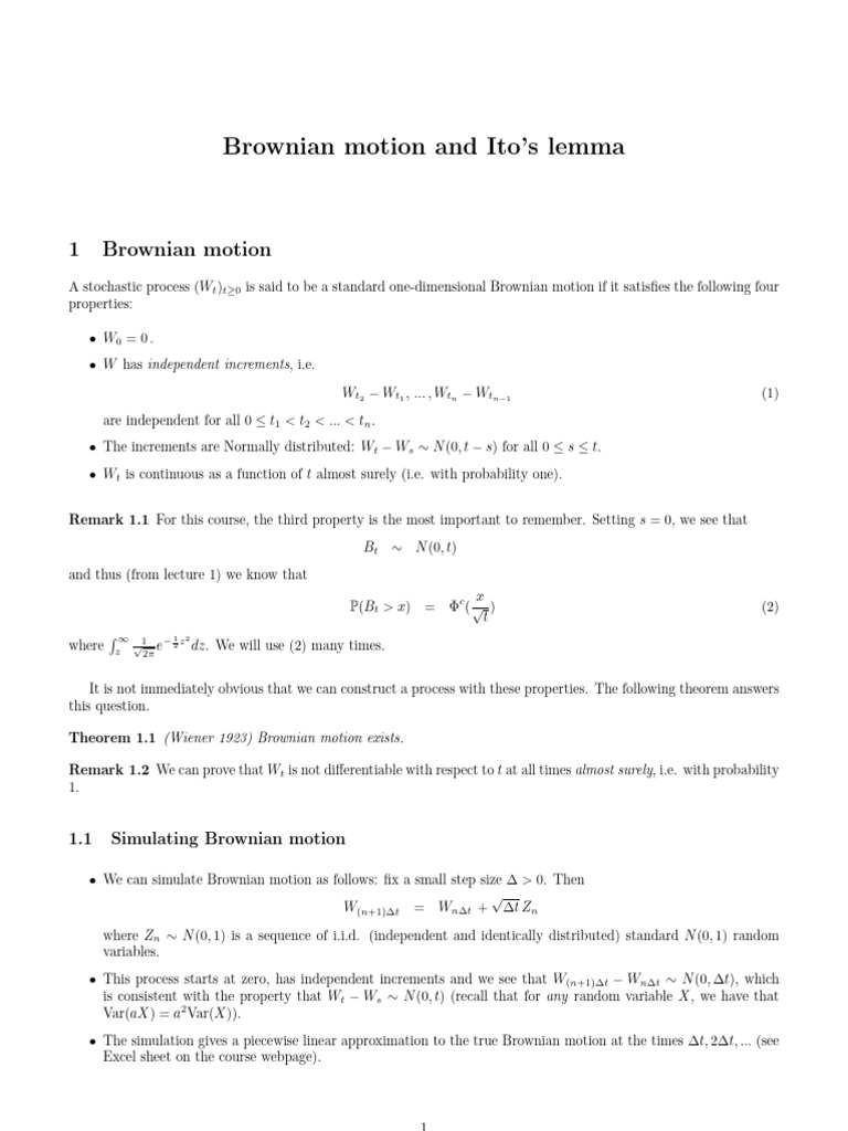 BrownianMotion+ItosLemma | PDF | Brownian Motion | Probability Theory