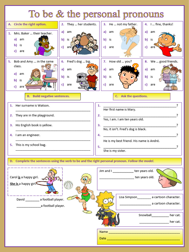 Pronouns and Verb "To Be" Exercises | PDF | Language Mechanics ...