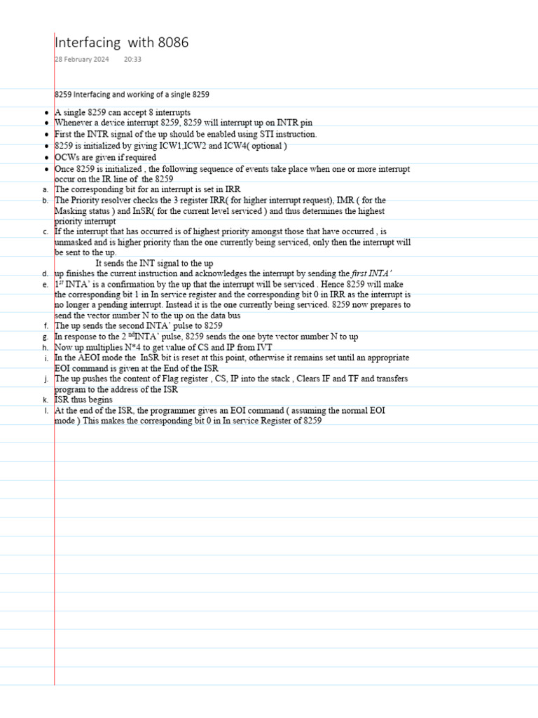 8259 Interfacing With 8086 | PDF | Office Equipment | Computer Hardware