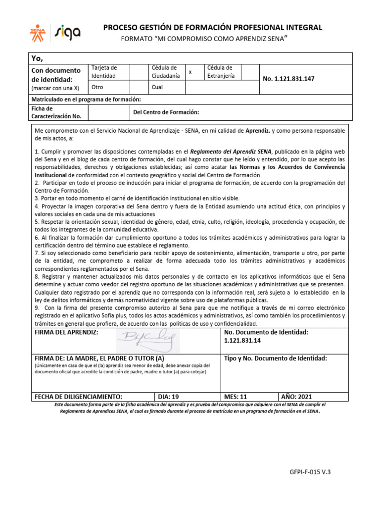 Compromiso Sena | PDF | Documento de identidad