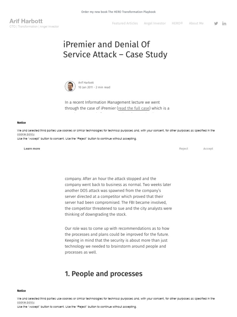 Ipremier and Denial of Service Attack - Case Study - Arif Harbott | PDF ...
