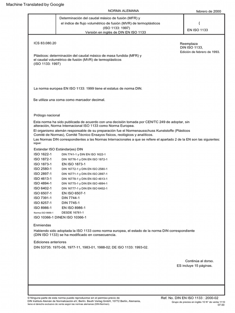 En Iso 1133(Trad) | PDF | Polimetacrilato de metilo) | Organización ...