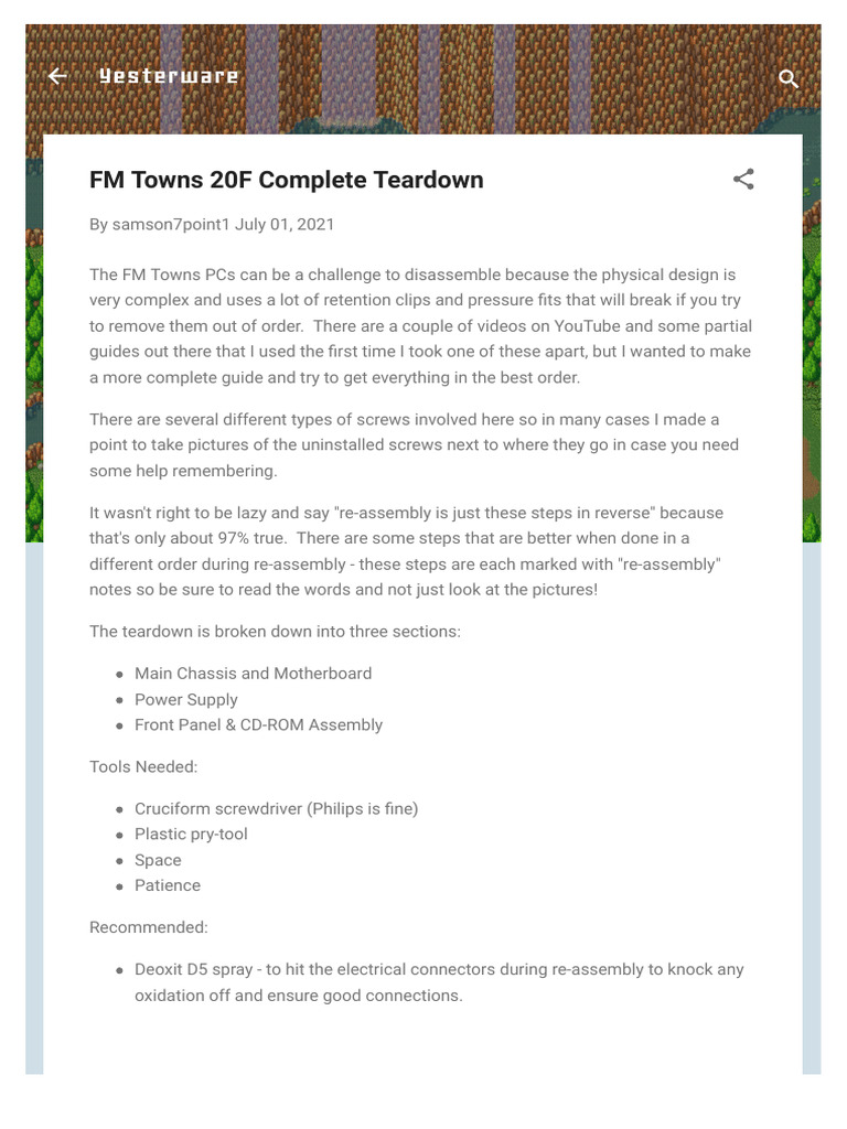 FM Towns 20F Teardown Guide | PDF | Electrical Connector | Screw