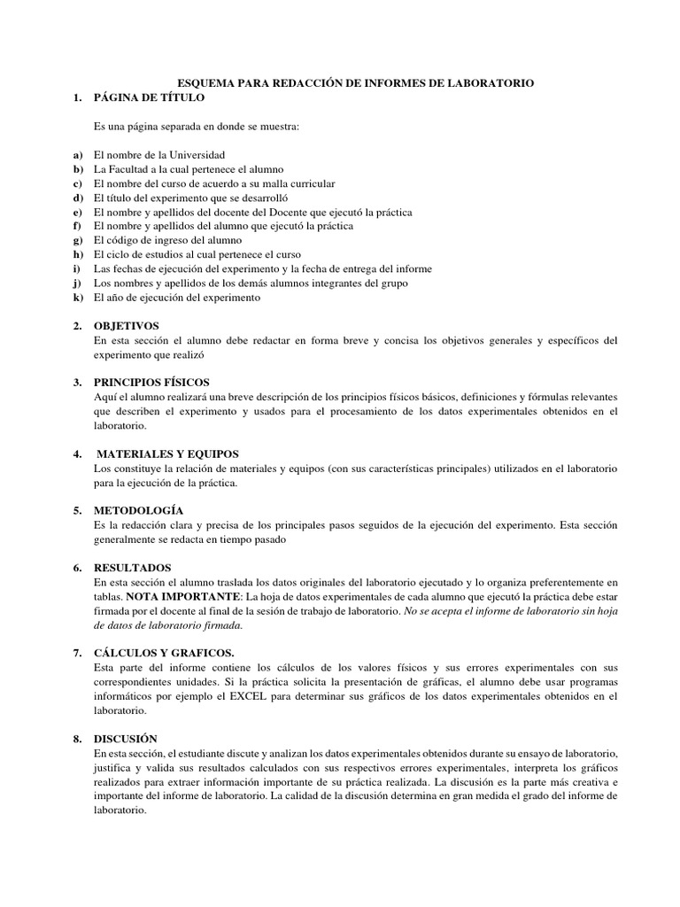 Esquema para Redacción de Informes de Laboratorio | PDF | Laboratorios | Experimentar