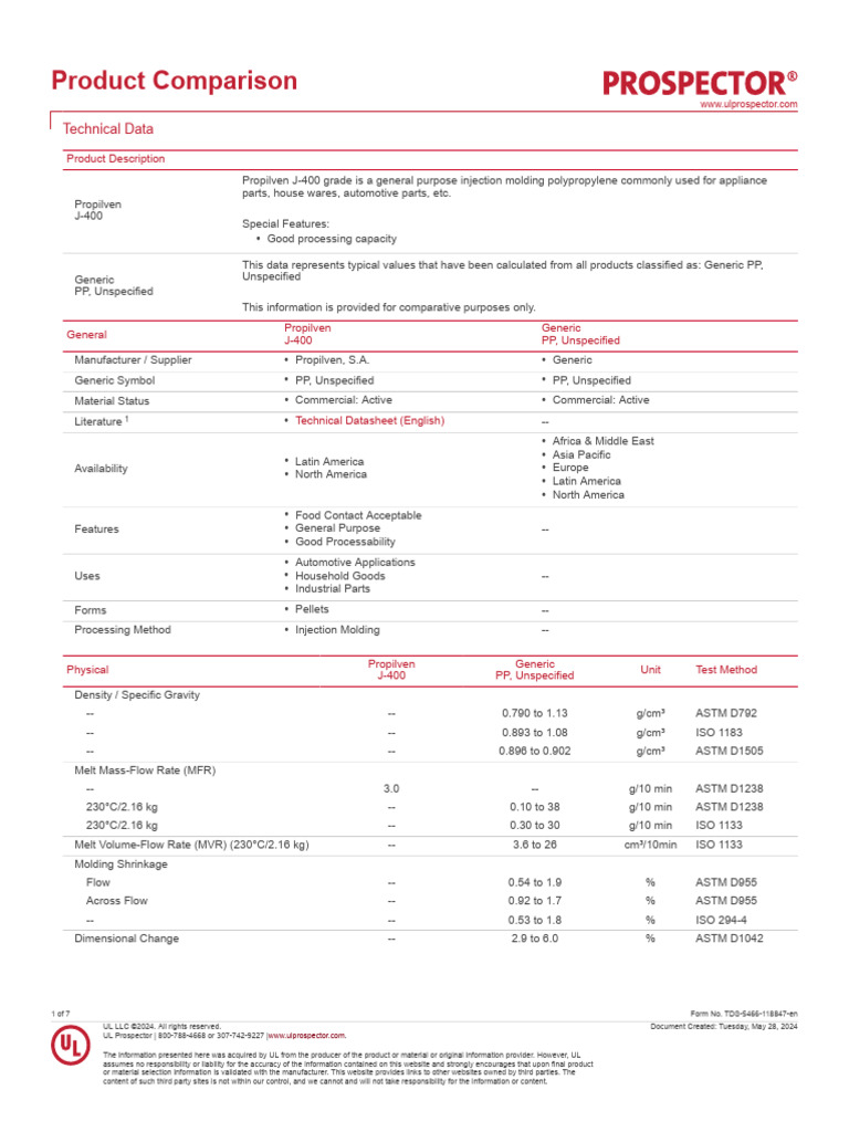 Propilven J-400 vs Generic PP Comparison | PDF | Building Engineering ...