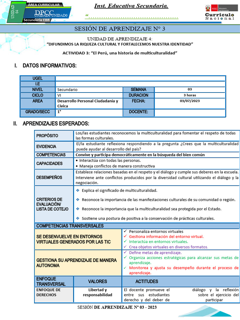 1º DPCC - Ses 3 Uni 4 - Sem 03 | PDF | Aprendizaje | Evaluación