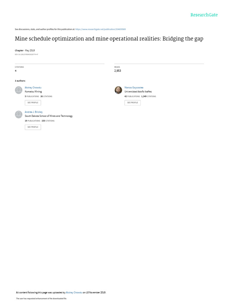 Mine Schedule Optimization and Mine Operational Realities: Bridging The ...