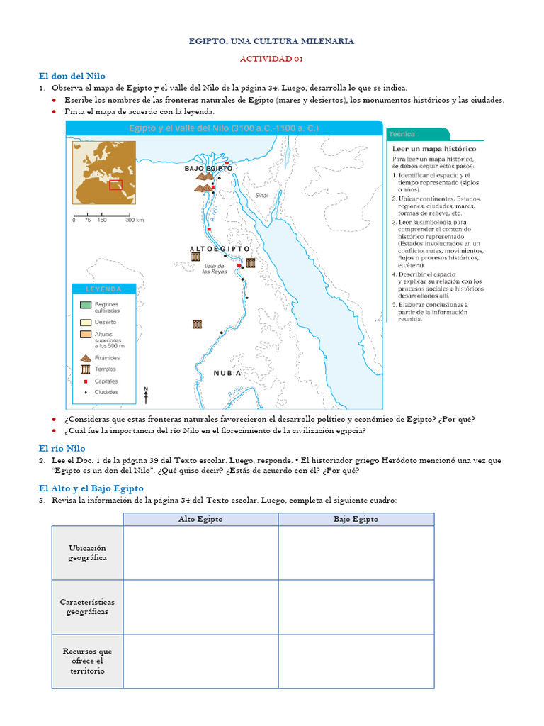 EGIPTO_-_ACTIVIDAD_01 | Descargar gratis PDF | Antiguo Egipto | Nilo