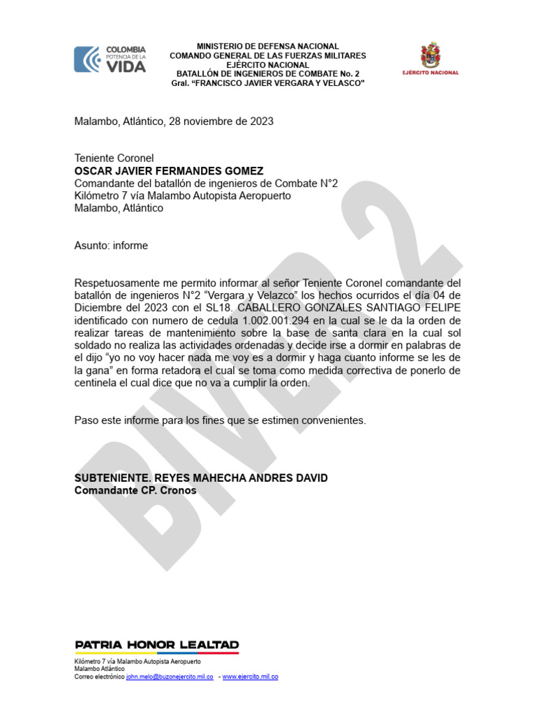 Formato Oficio | PDF | Batallón | Comandante