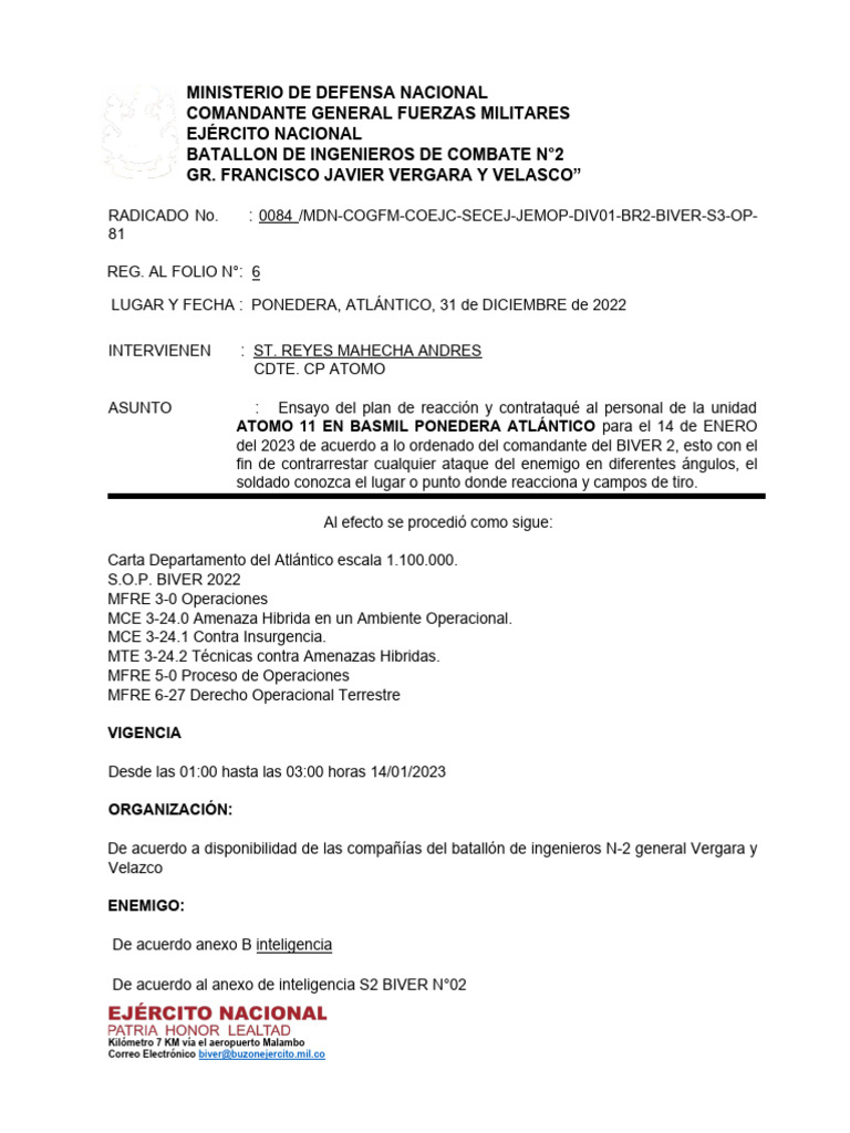 Plan de Reaccion y Contraataque 14 de Enero 2023 | PDF | Militar ...