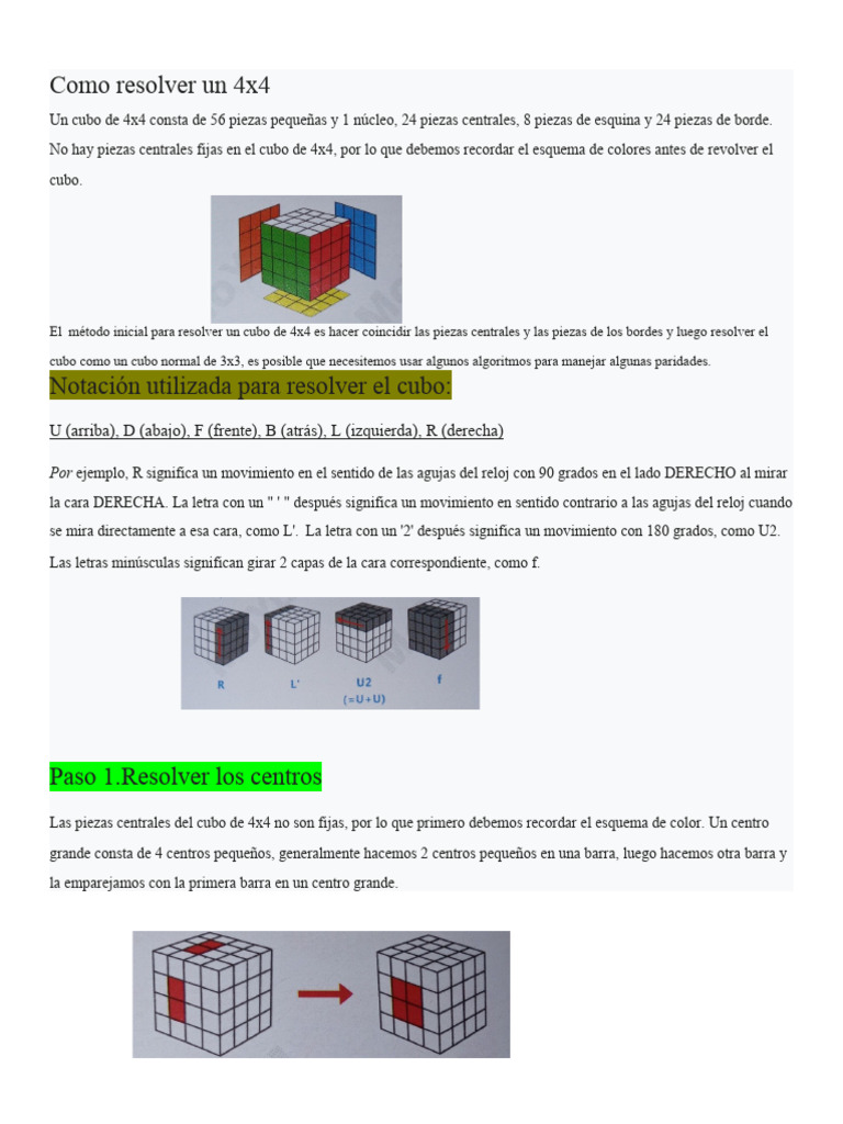 Guía para resolver el cubo 4x4 | PDF | Métodos y materiales de enseñanza