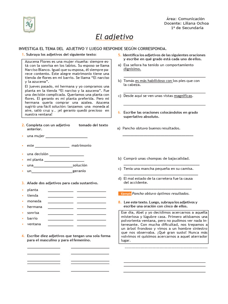 El Adjetivo | PDF | Adjetivo