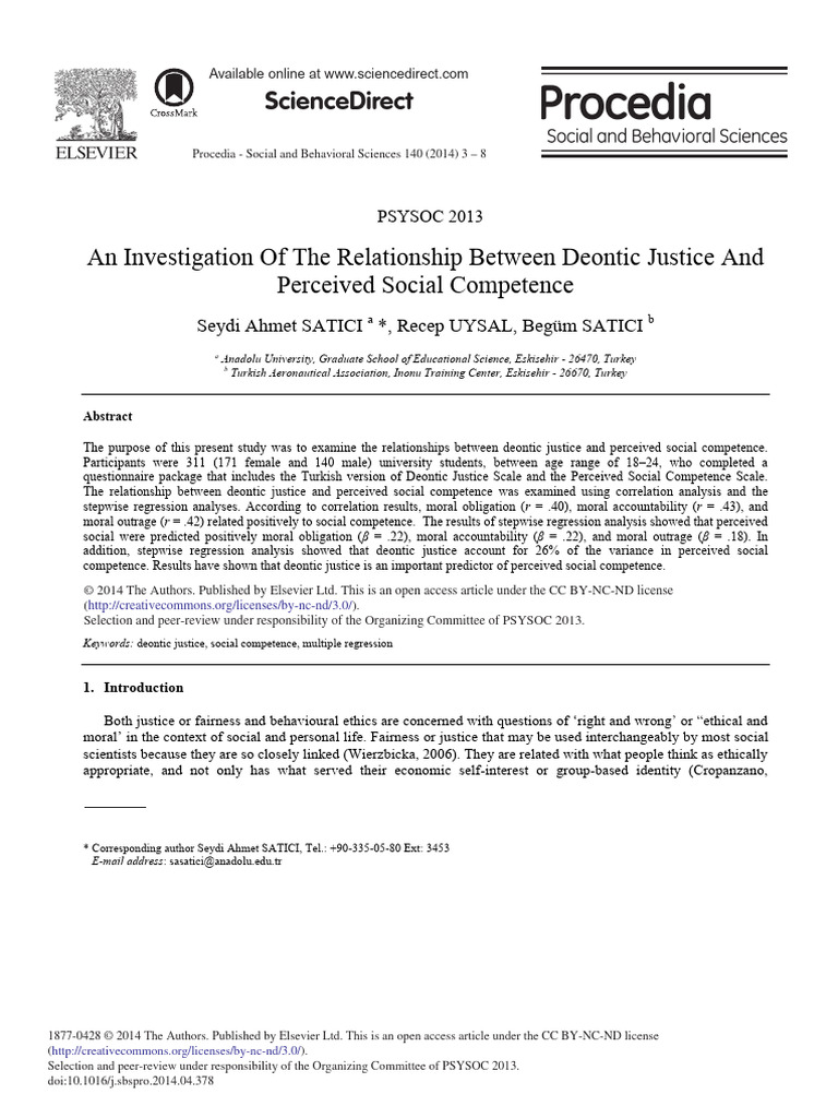 An Investigation of The Relationship Between Deon - 2014 - Procedia - Social and | PDF | Justice ...