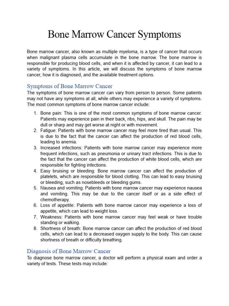 Bone Marrow Cancer Symptoms | Download Free PDF | Multiple Myeloma | Cancer
