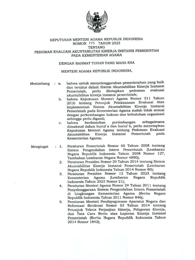 KMA No 775 Tahun 2023 Tentang Pedoman AKIP | PDF