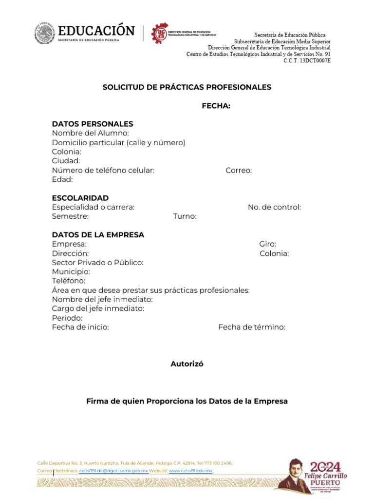 Solicitud de Practicas - 2024 | PDF