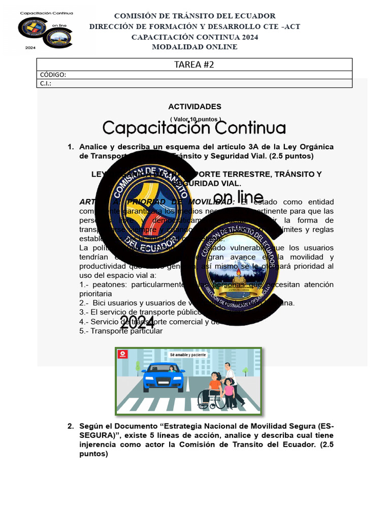 Tarea Pilares de Seguridad Vial 2 | PDF | Tráfico | Seguridad vial Tarea Pilares de Seguridad Vial 2 | PDF | Tráfico | Seguridad vial