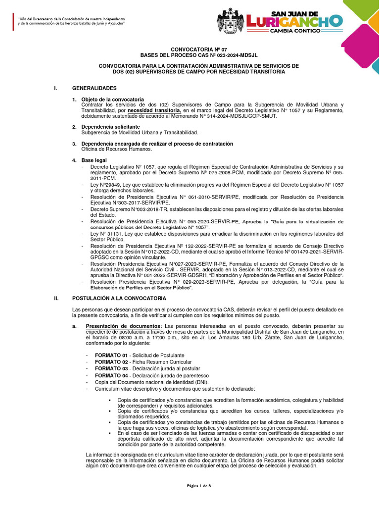 Proceso Cas 023-2024-MDSJL - Supervisor de Campo | PDF | Titulo academico