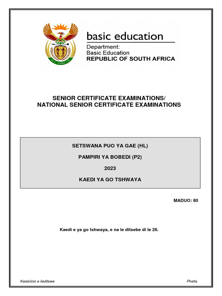 Setswana HL P2 May-June 2023 MG | PDF