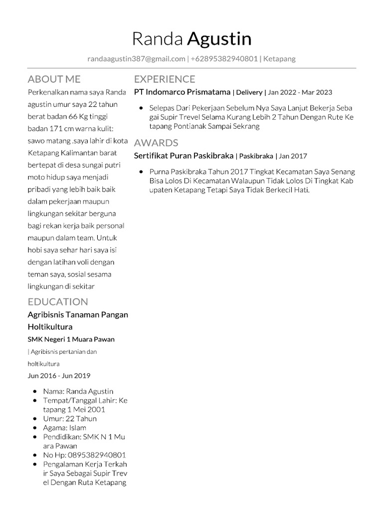 CV Randa Agustin | PDF