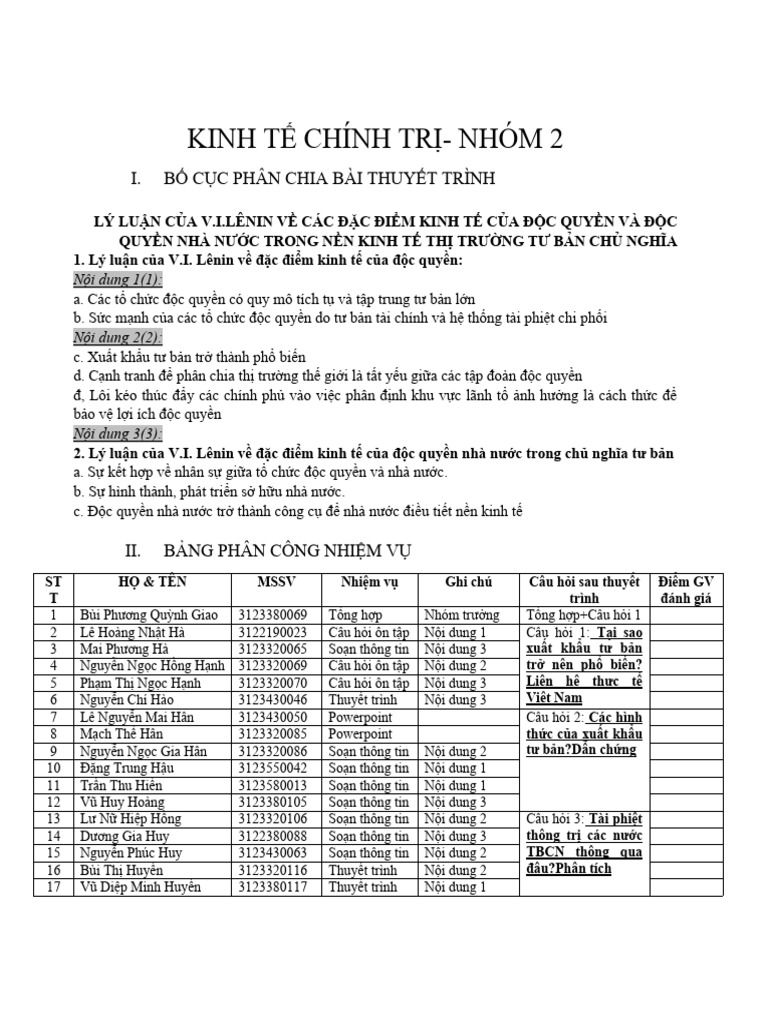 Câu Hỏi Thuyết Trình KTCT- Nhóm 2 | PDF