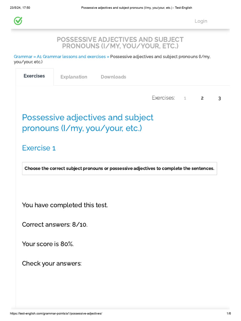 Possessive adjectives and subject pronouns (I_my, you_your, etc ...